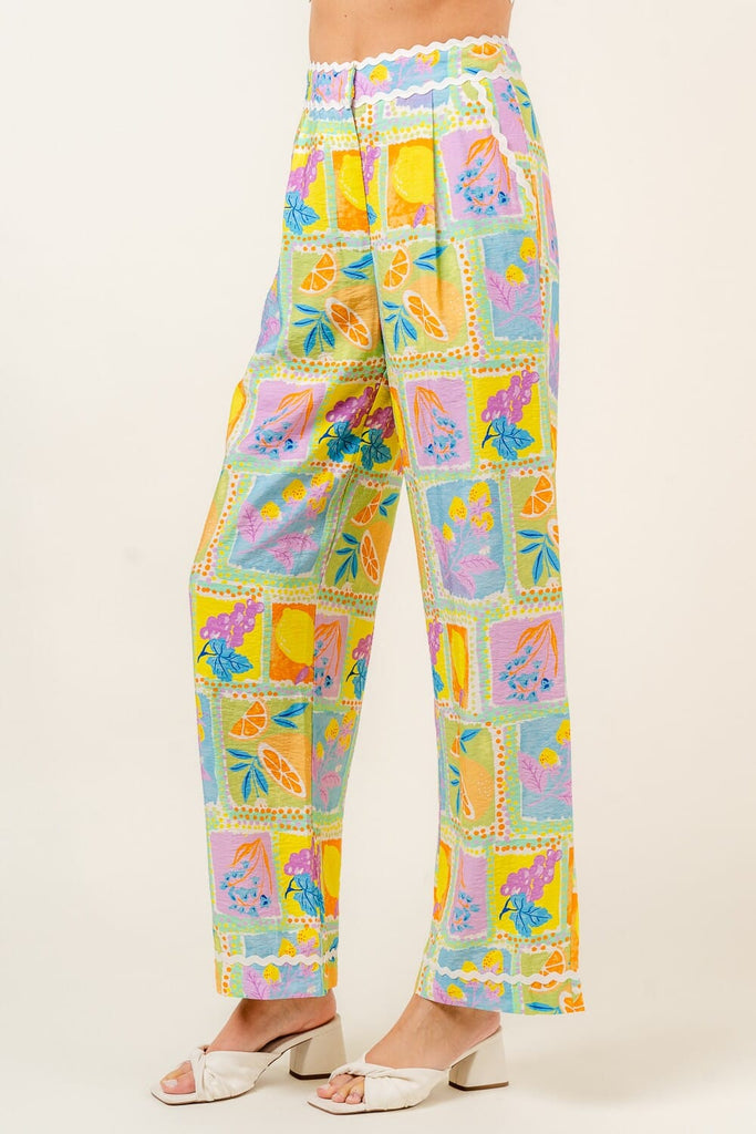 Amalfi Lemon Print Woven High Waisted Pants