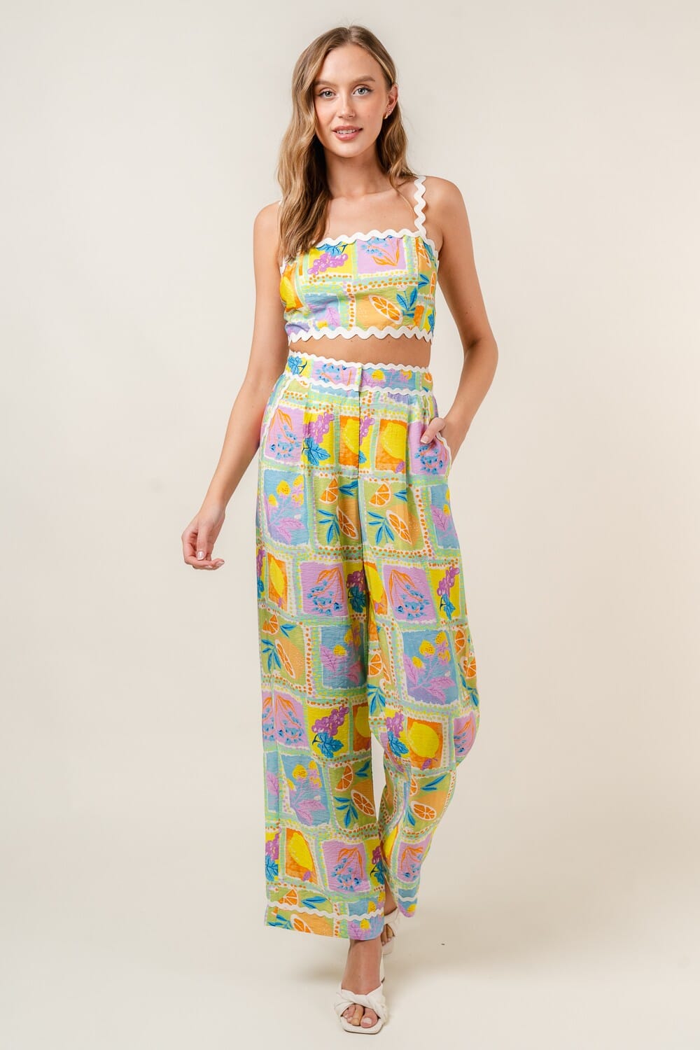 Amalfi Lemon Print Woven High Waisted Pants