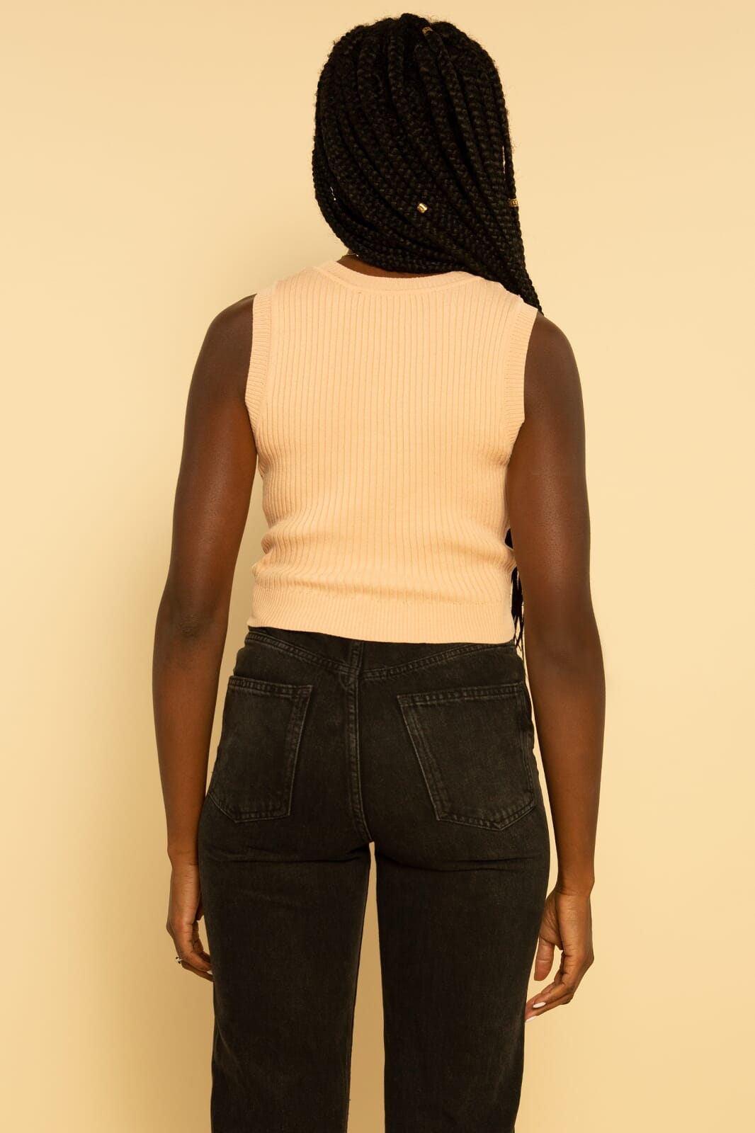 Peach Sleeveless Cropped Ribbed Sweater Knit Top TOP Elenista