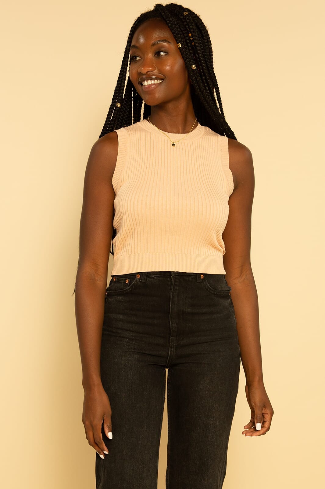 Peach Sleeveless Cropped Ribbed Sweater Knit Top TOP Elenista