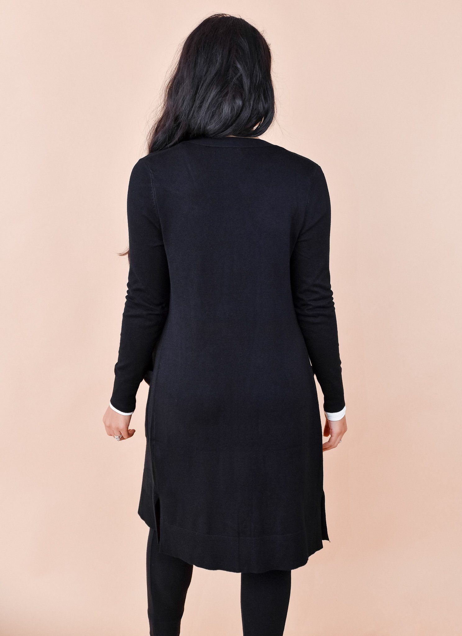 Long Black Open Front Duster Cardigan Sweater CARDIGAN Elenista